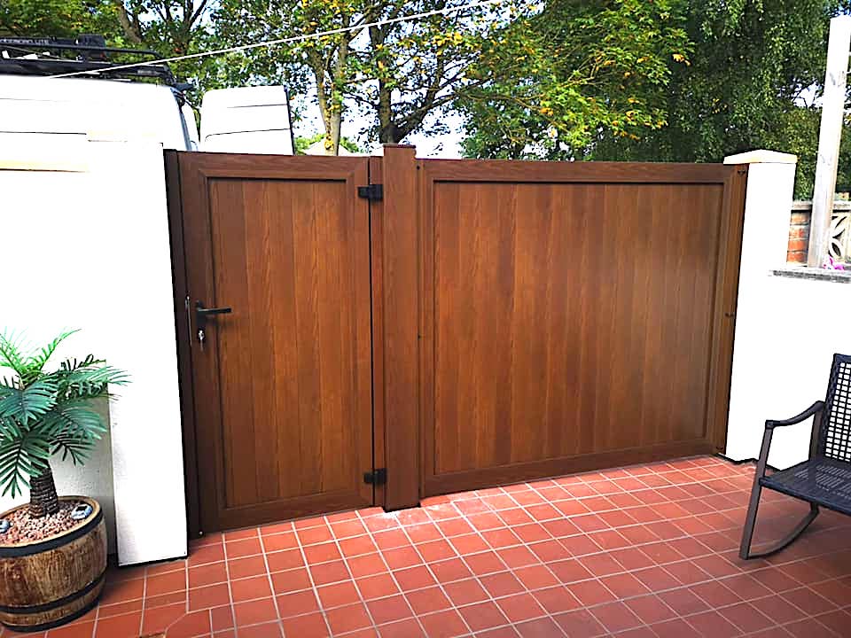 teak effect aluminium pedestrian gate side panel 00001 | Garage Doors ...